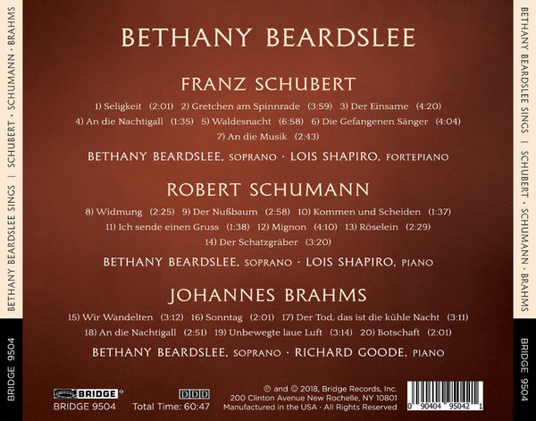 Bethany Beardslee Sings Schubert, Schumann, Brahms BRIDGE 9504 – Bridge ...
