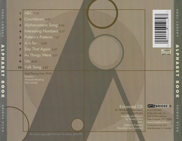 Paul Lansky: Alphabet Book (VOL. 8) BRIDGE 9126 – Bridge Records