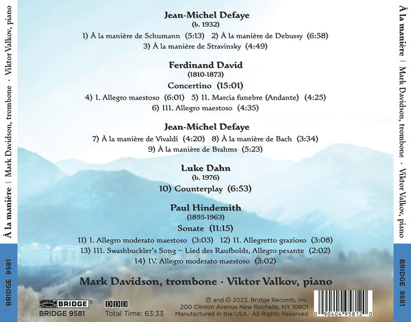 À la manière: MARK DAVIDSON, TROMBONE; VIKTOR VALKOV, PIANO BRIDGE 958 ...